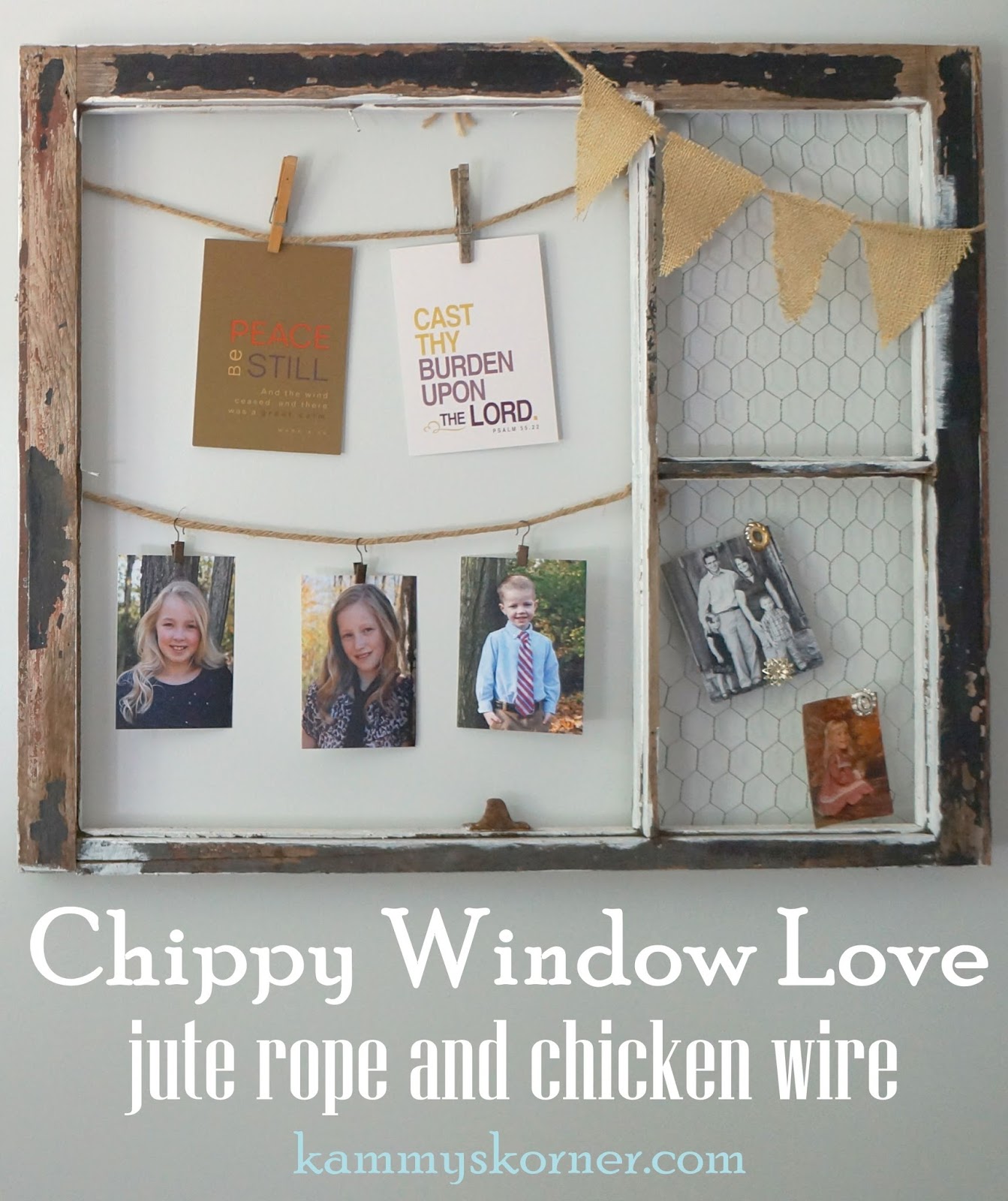 Kammy's Korner: Chippy Window With Chicken Wire and Jute