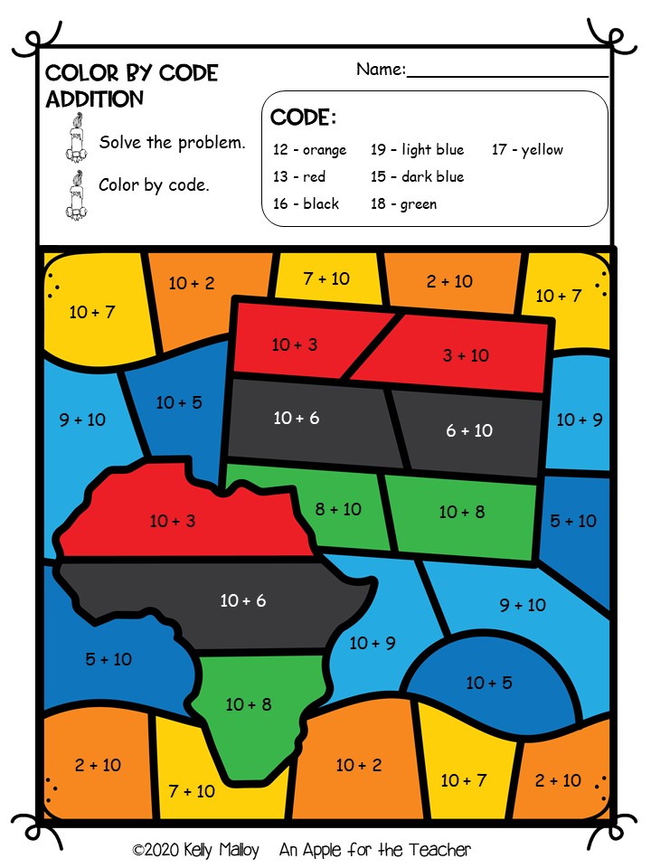 An Apple For The Teacher: Kwanzaa Color By Number Math Facts Practice ...