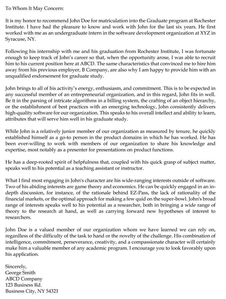 Recommendation Letter For Graduate School From Employer ~ Thankyou Letter