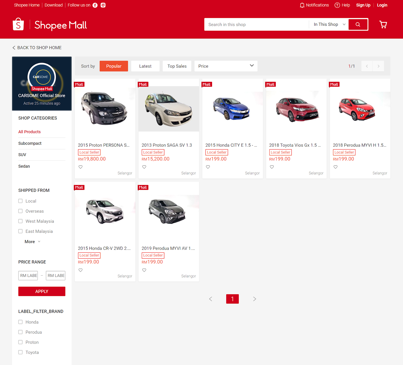 Carsome First to Sell Used Cars on Shopee