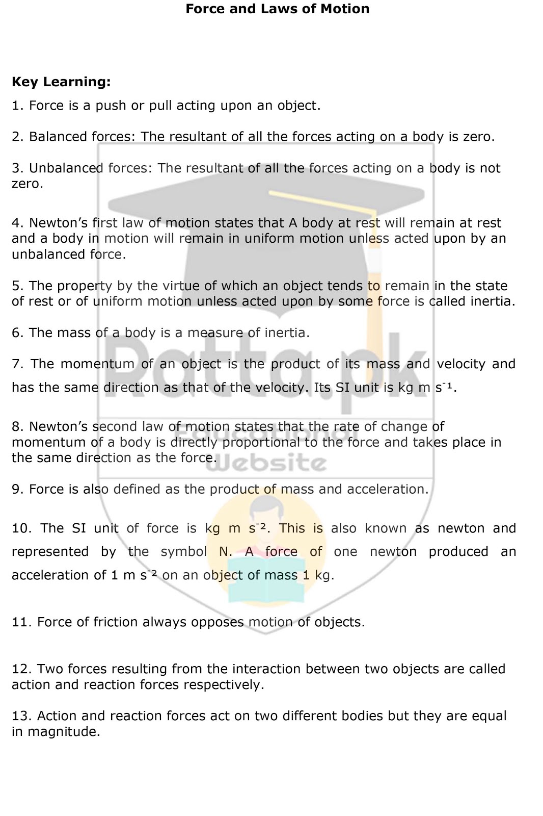 9th Physics Chapter 2 Notes Force and Laws of Motion - Definitions ...
