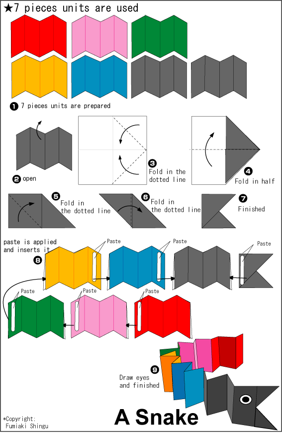 Origami A Snake instructions - Easy Origami instructions For Kids