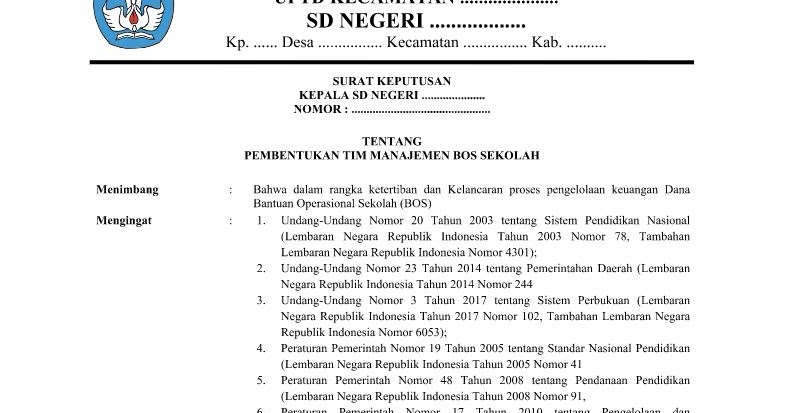 Contoh SK Tim BOS Sekolah Doc Terbaru - Buku Ajaran SMA SMK