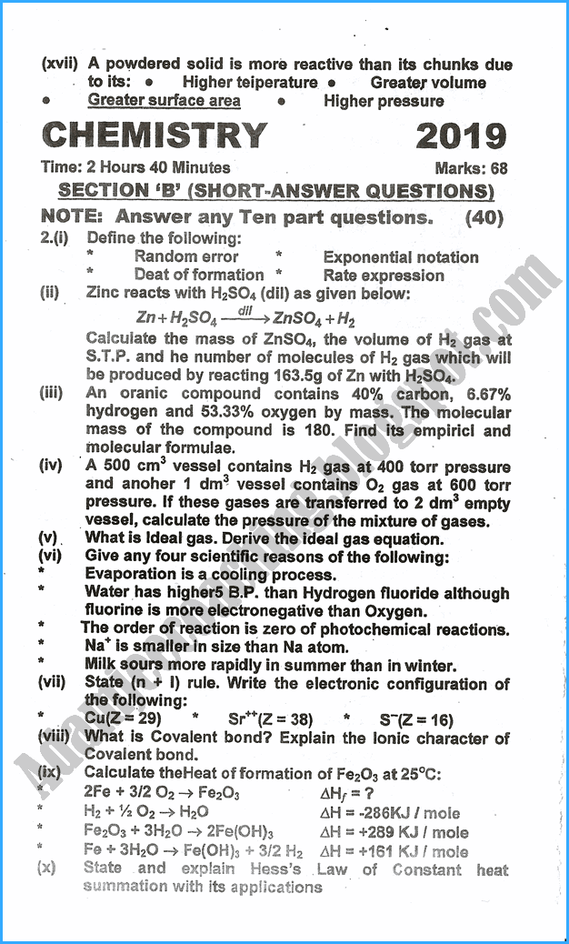 Adamjee Coaching 11th Chemistry Past Year Paper 2019 adamjee-coaching-11th-chemistry-past-year-paper-2019