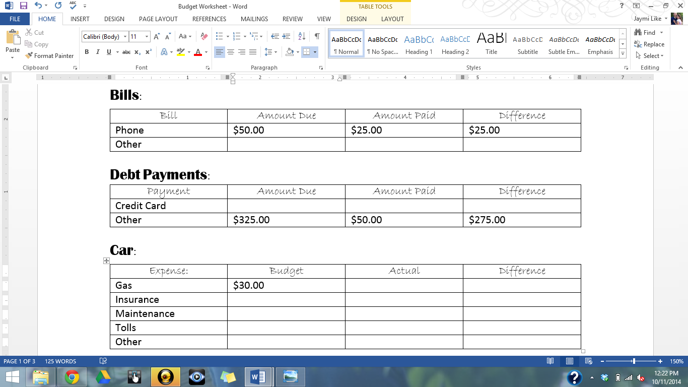 One Simple Star: High School/College Student Budget Worksheet