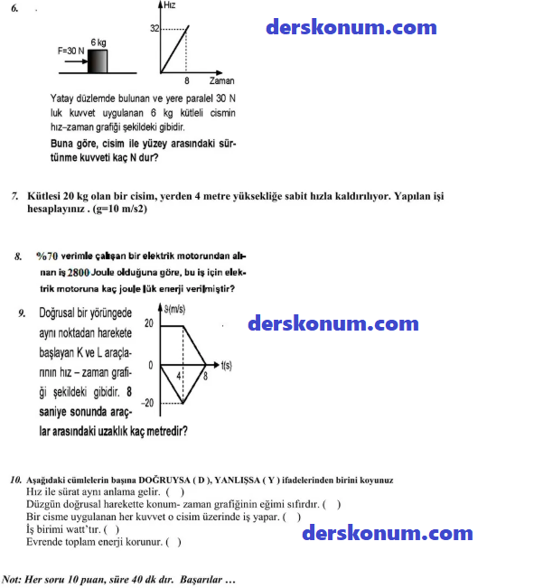 9. SINIF FİZİK 2.DÖNEM 1.YAZILI SORULARI VE CEVAPLARI
