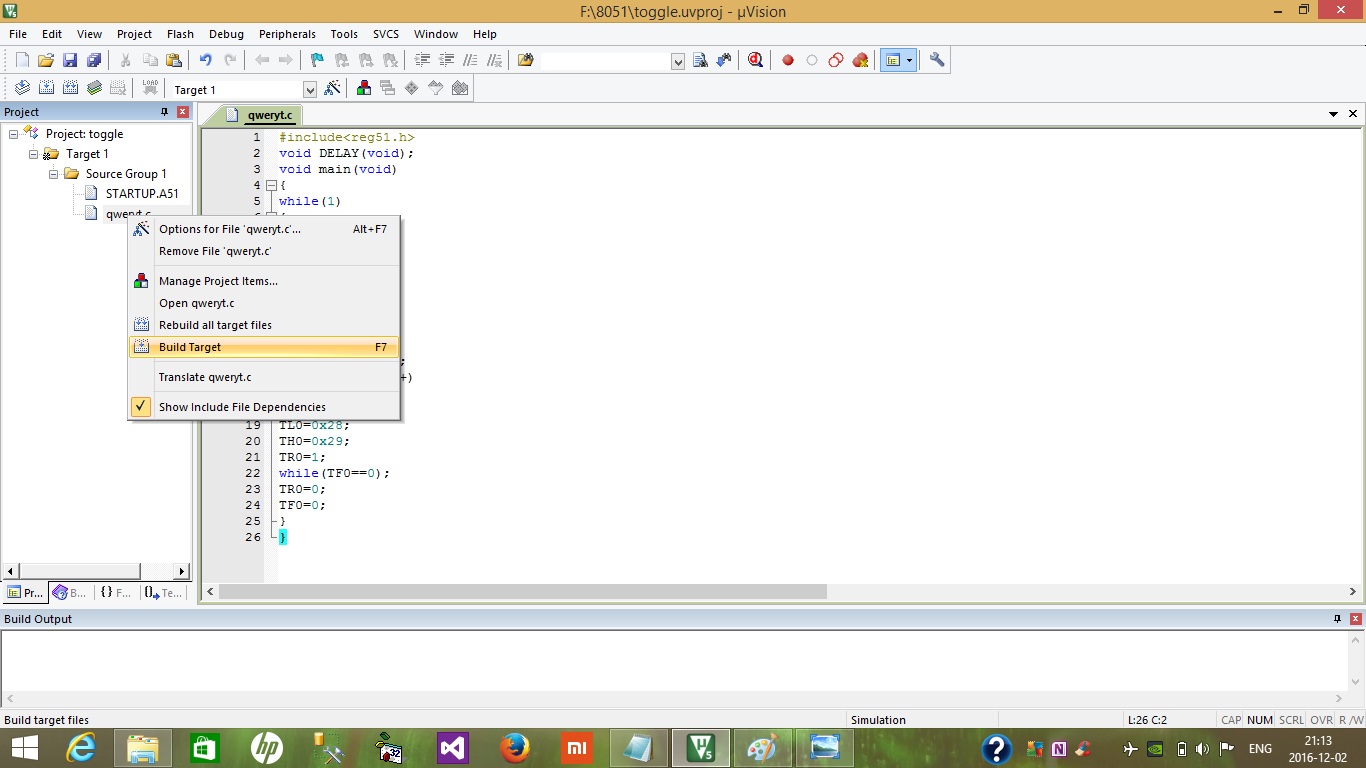 Hex file generation using Keil
