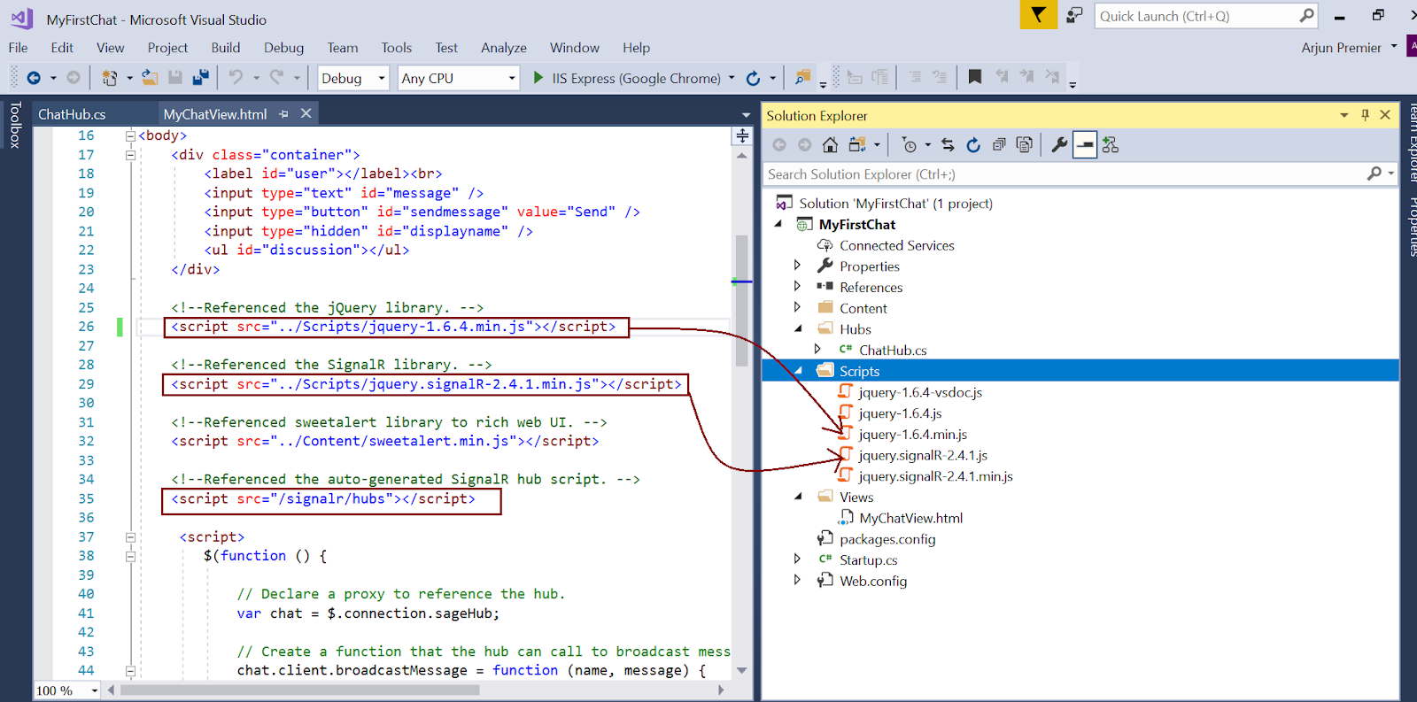 [Solved] Uncaught Reference Error: $ is not defined - signalR