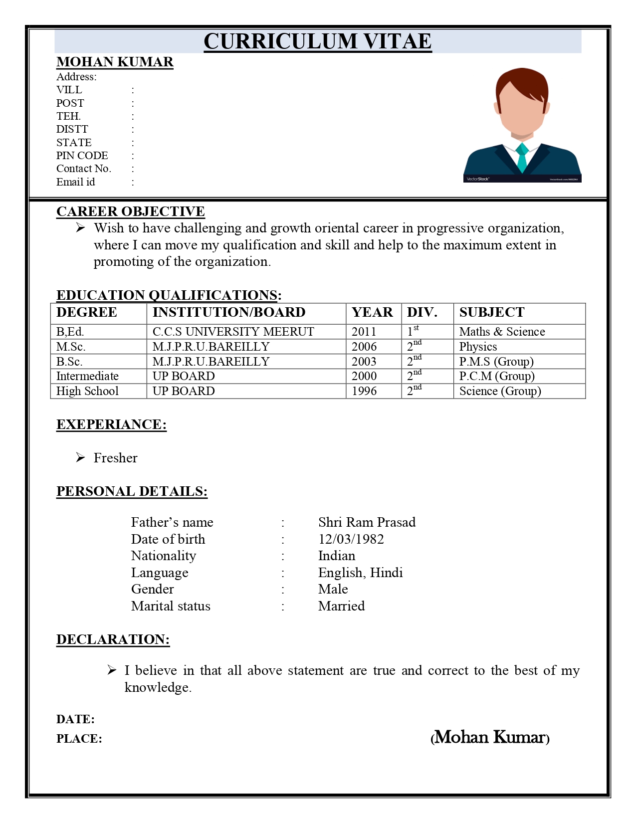 Download Free Resume Template In Ms Word