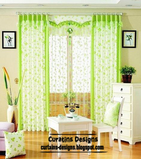 Unique green curtain design with valance