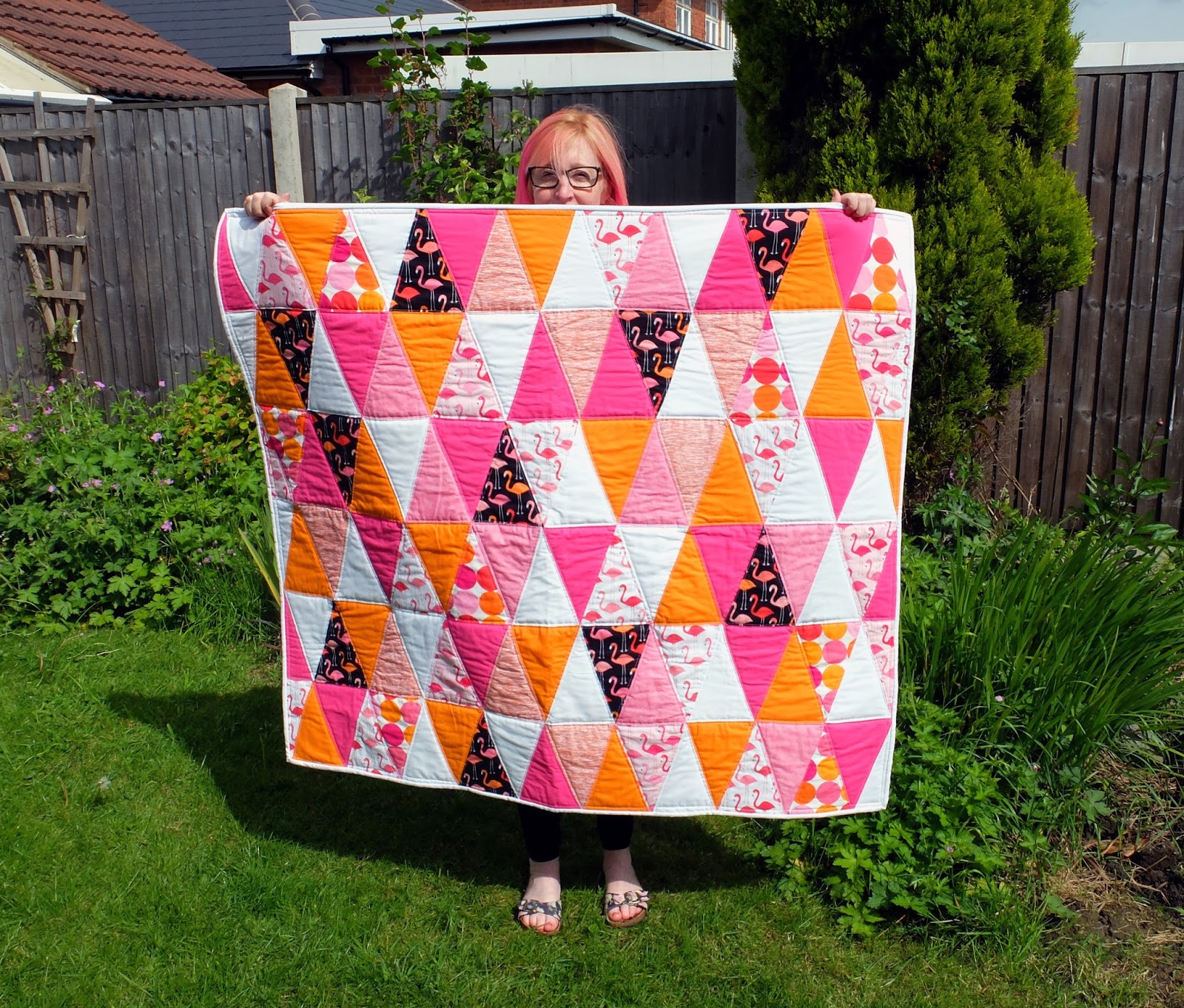 Pink And Orange Triangle Cot Bed Quilt The DIY Fox pink-and-orange-triangle-cot-bed-quilt-the-diy-fox