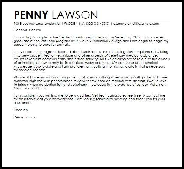 Cover Letter For Vet Tech ~ Resume Letter