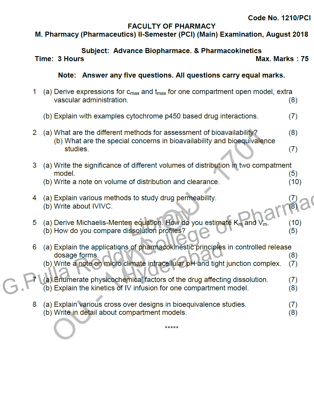 Osmania University M. Pharmacy (pharmaceutics) II-Semester (PCI) (Main ...