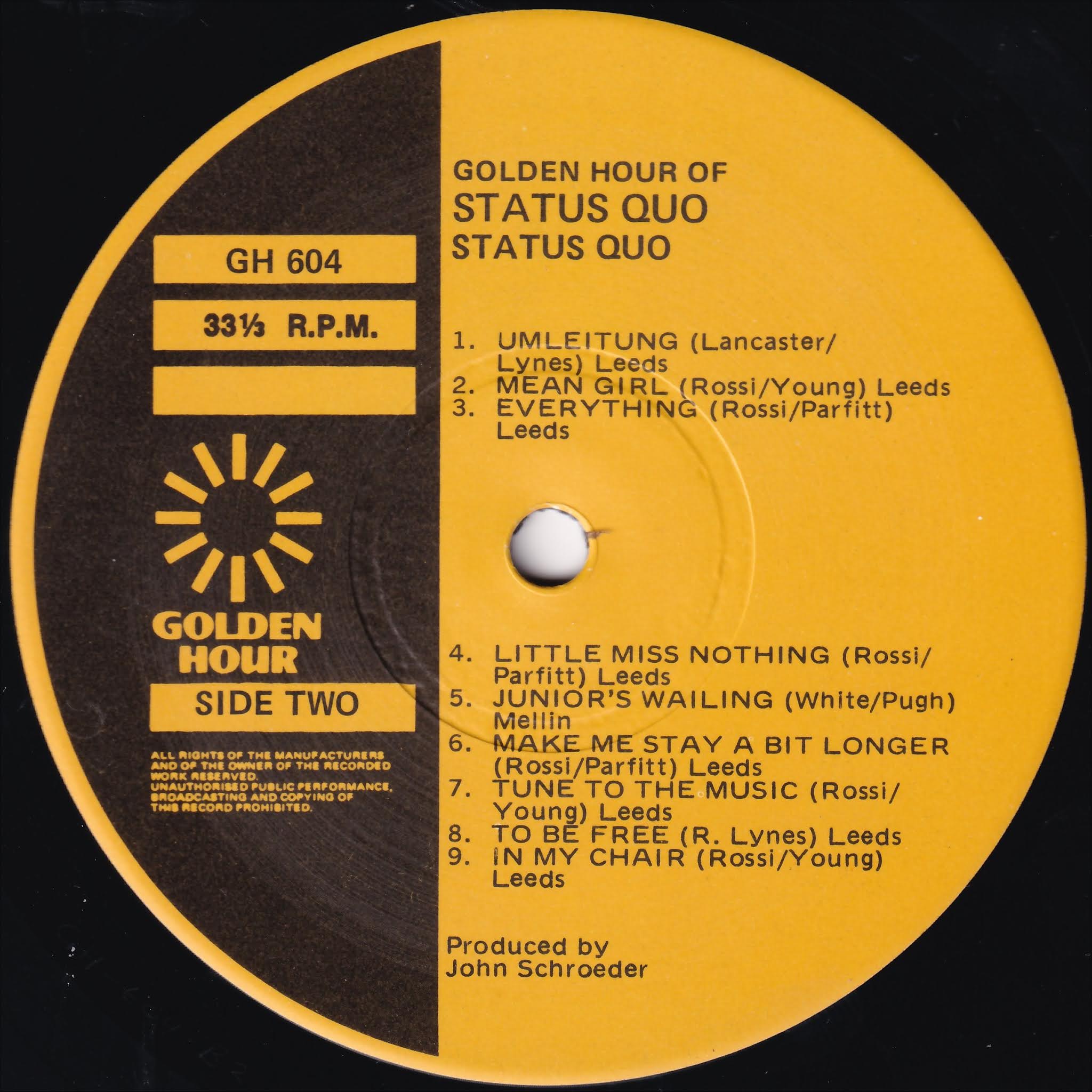 Rock On Vinyl: Status Quo - 'Golden Hour Presents Status Quo' Down The Dustpipe (1975)