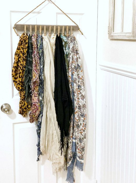 Easy and Inexpensive Hanging Scarf Organizer