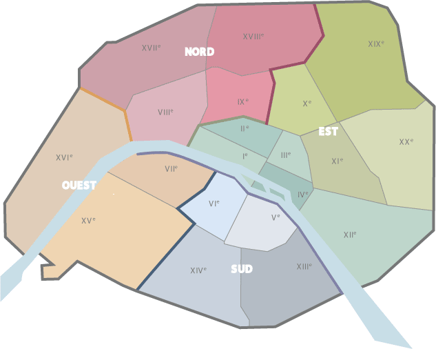 Paris Já!: Mapa dos distritos ou arrondissements de Paris