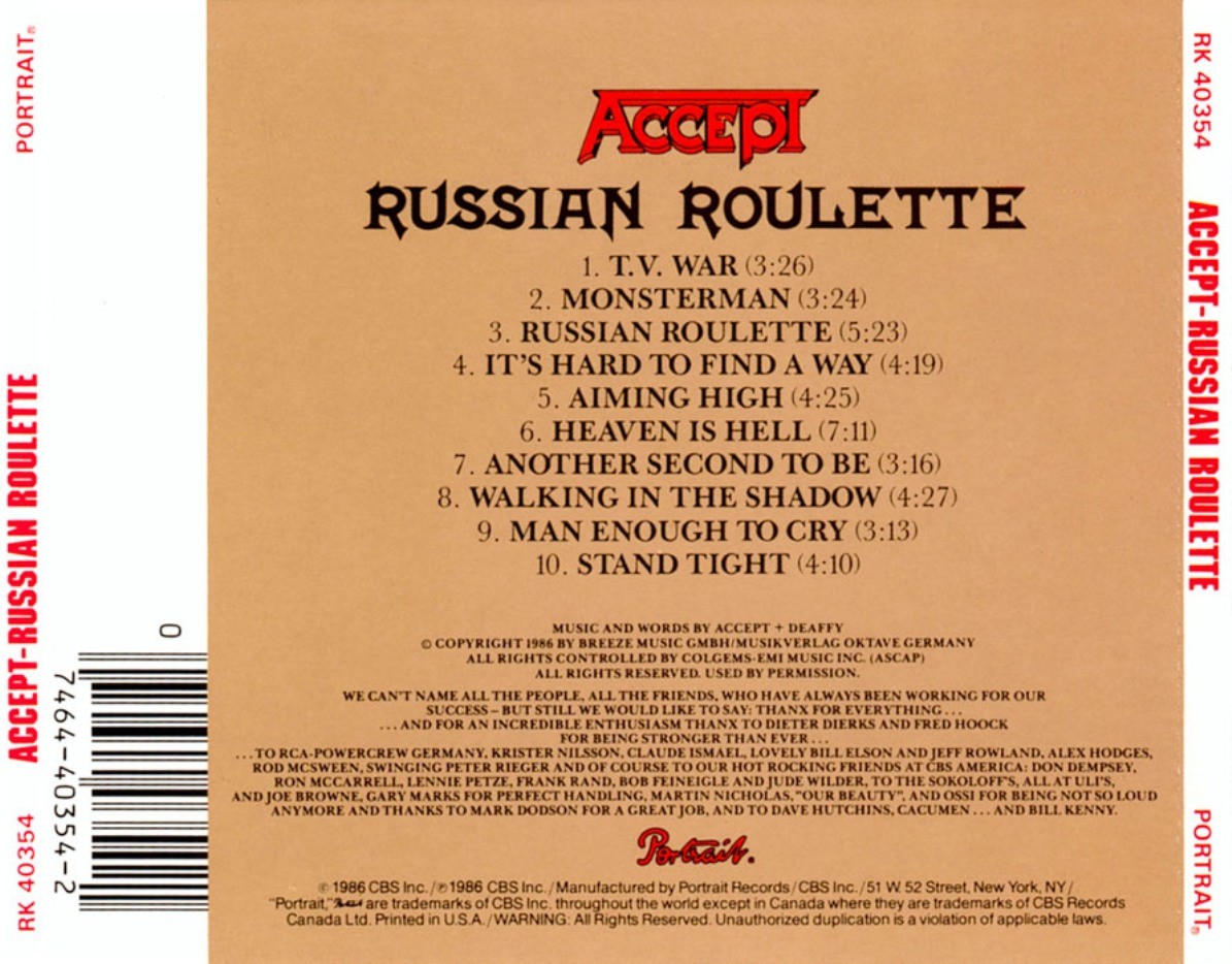Classic Rock Covers Database: Accept - Russian Roulette (1986)