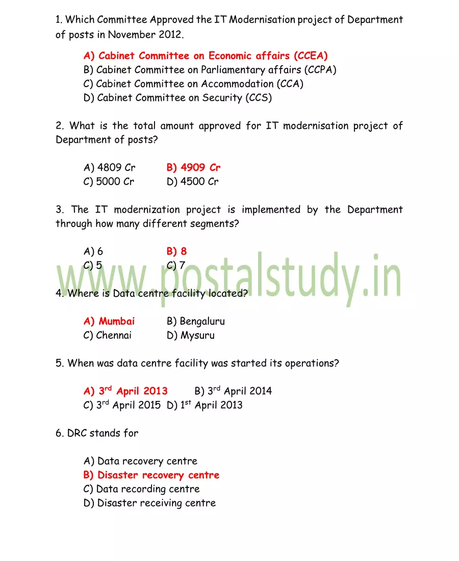 MCQs on IT Modernization Project - Postalstudy | Post Office Blog ...
