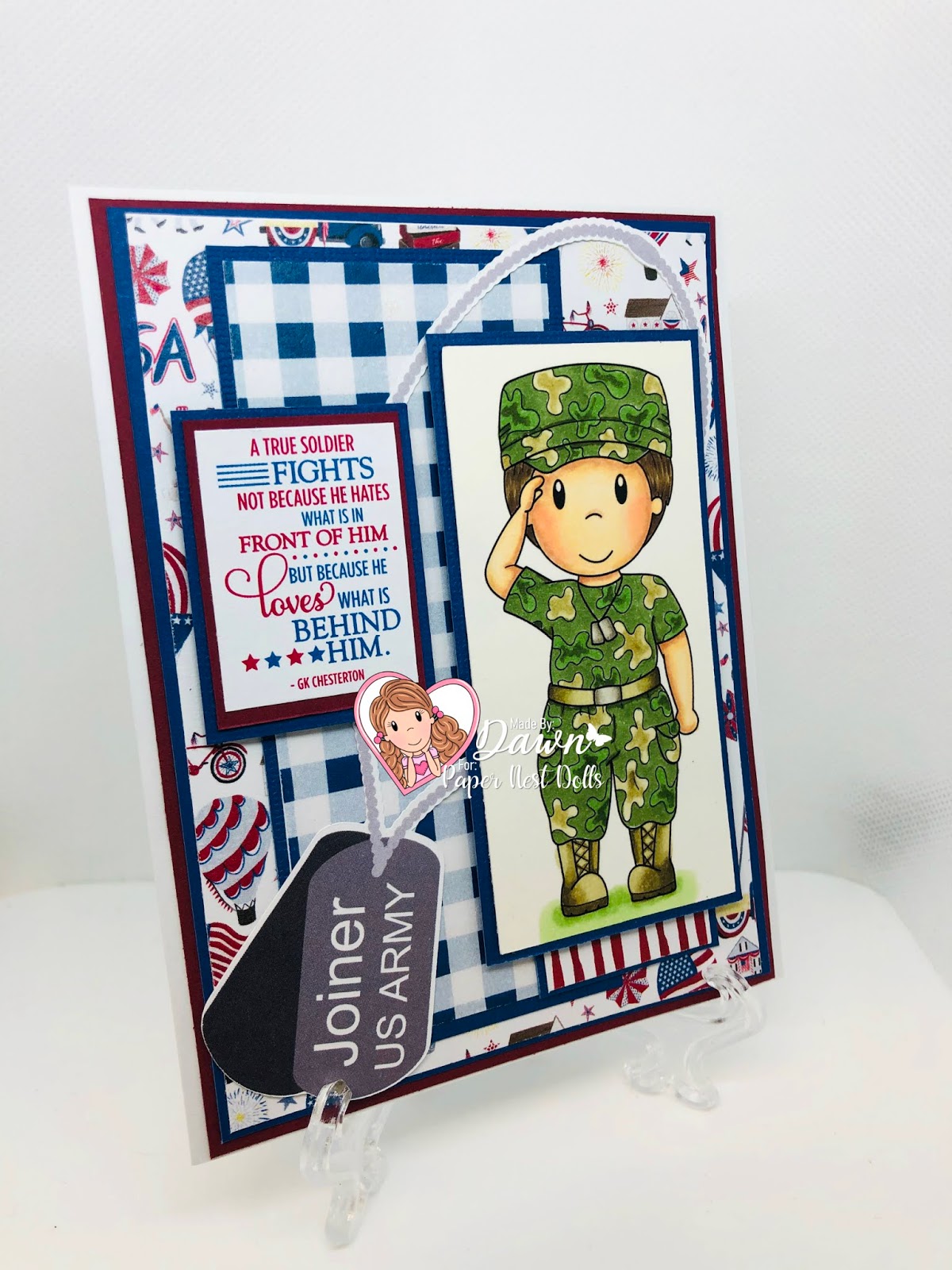 Paper Nest Dolls Military Boy / Memorial Day Card
