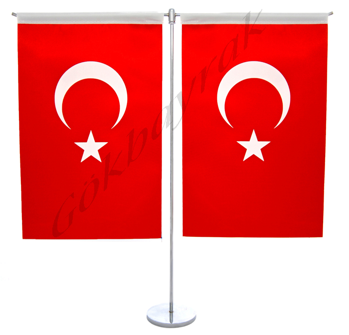 Gök Bayraklar: Masa Üstü Çift Telli T Krom Türk Bayrak
