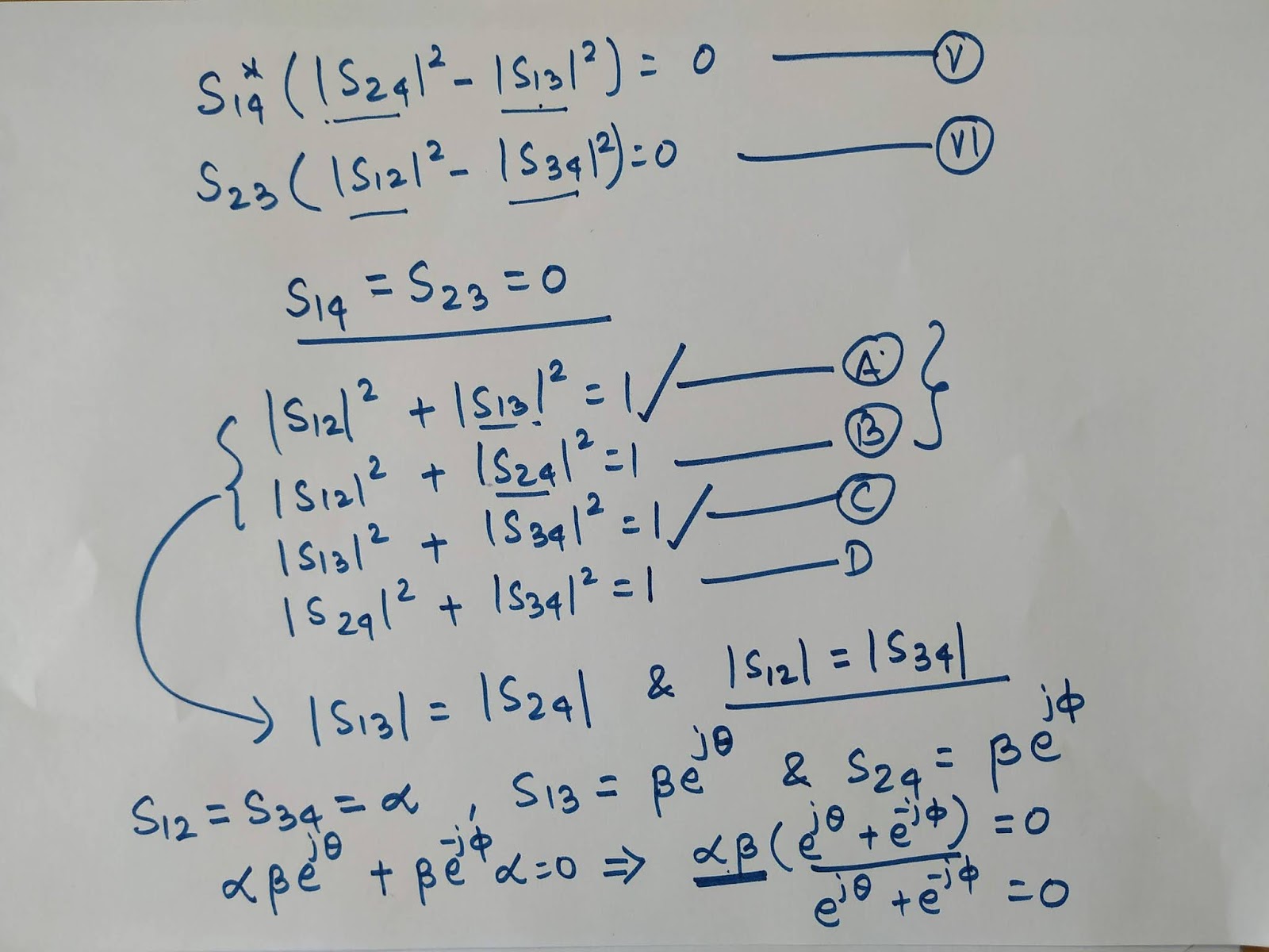 Four port network analysis using S-parameters