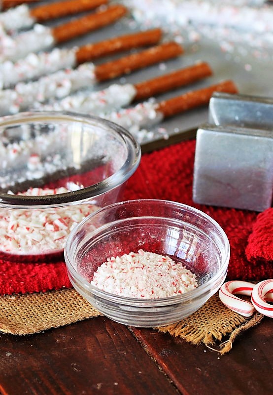 White Chocolate Candy Cane Pretzel Rods | The Kitchen is My Playground