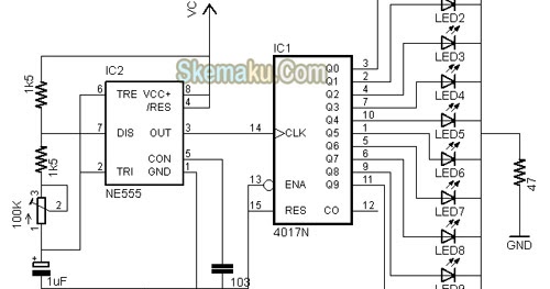 Rangkaian Lampu LED Berjalan (Running LED) dengan IC4017