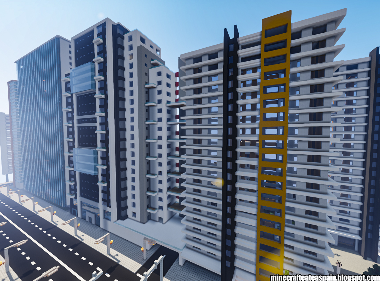 Creaciones Minecrafteate: Ciudad moderna con rascacielos.