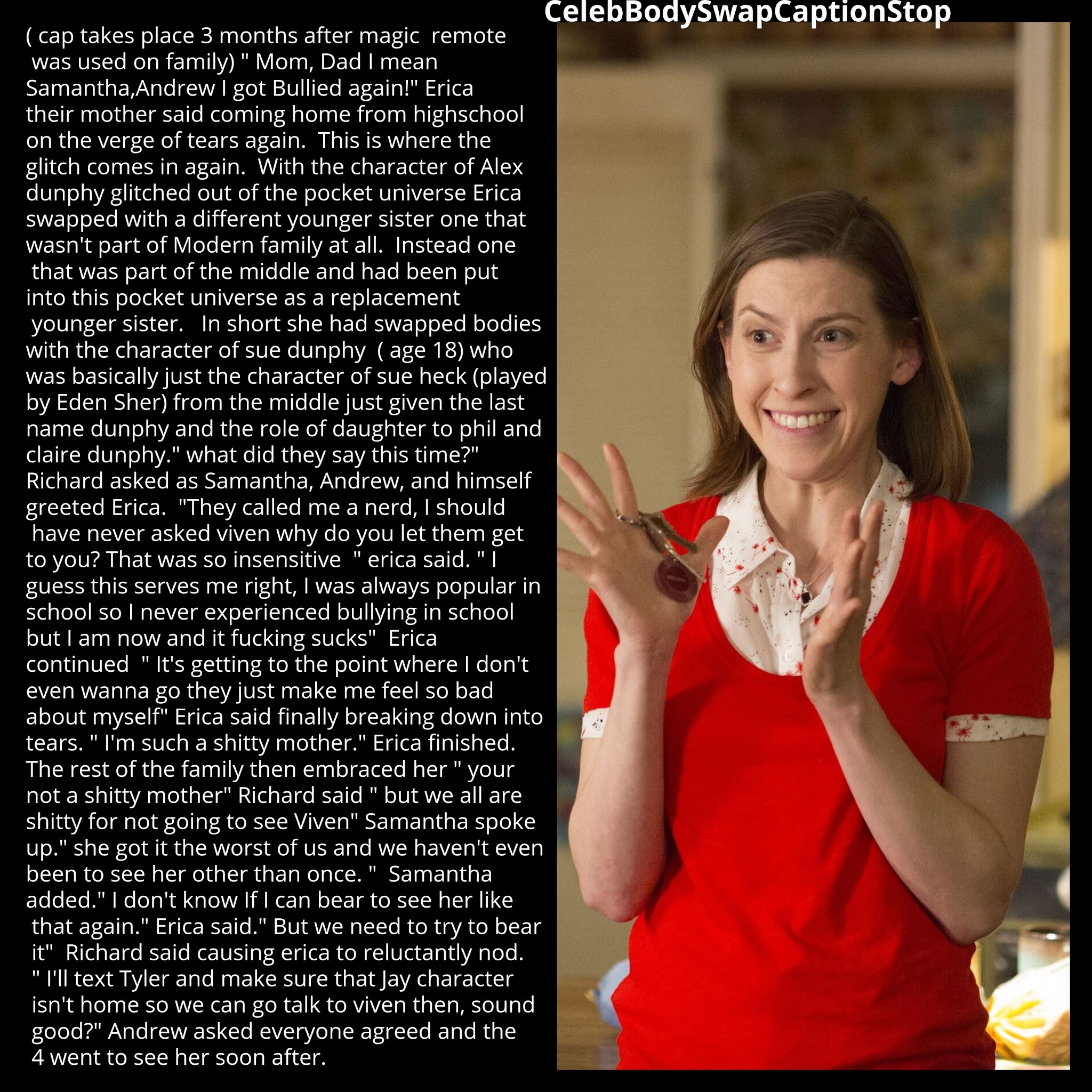 Celeb Body swap Caption Stop: Modern Family Magic Remote Saga