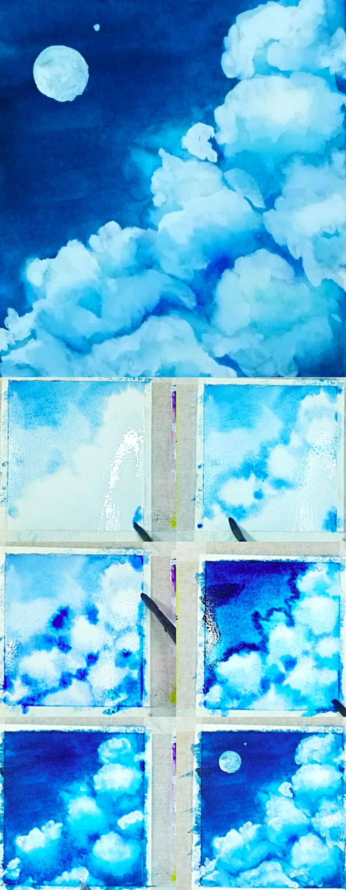 How to draw Watercolor cloud landscape step by step tutorial for ...