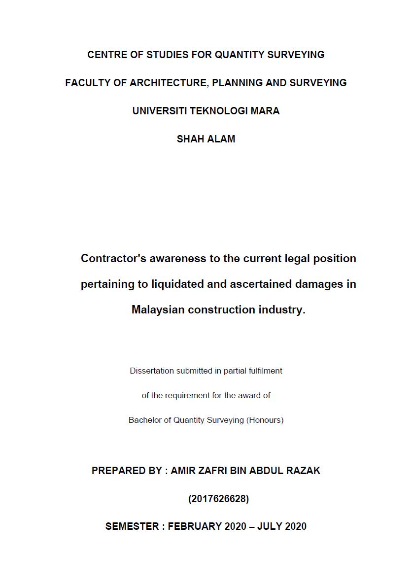 Malaysian Construction Contract *.*.*.Supervised Dissertations.*.*.*