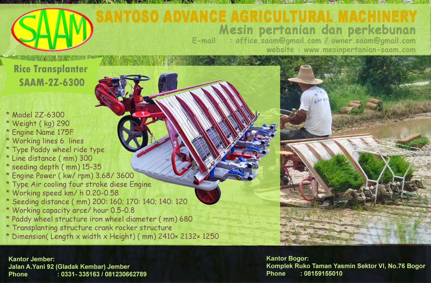 MESIN TANAM PADI ( RICE TRANSPLANTER SAAM-2Z-6300) ~ Santoso Advance ...