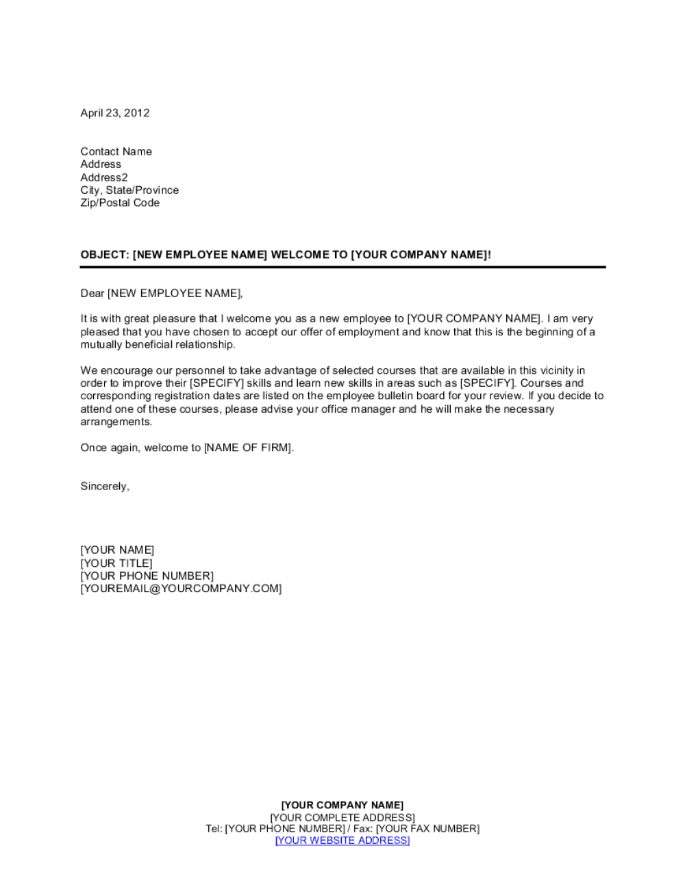 New Hire Letter Template Resume Letter new-hire-letter-template-resume-letter