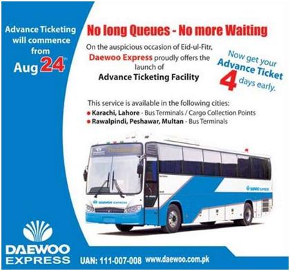 Advertising in Pakistan: DAEWOO EXPRESS | Advance Ticketing Facility