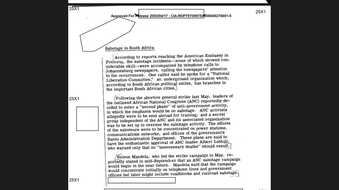 Welcome to the W.A.R. Room: De-classified CIA documents reveal Mandela ...