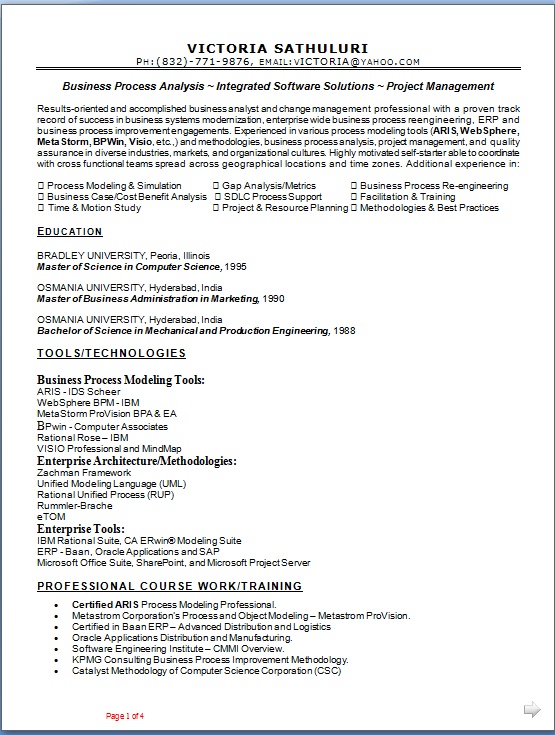 Business Process Analysis Resume Format in Word Free Download