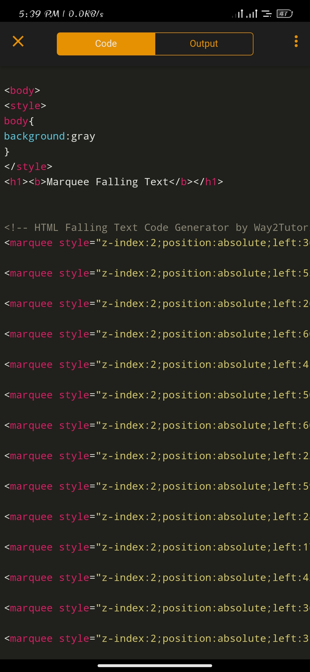 How to add Marquee Falling Text in HTML