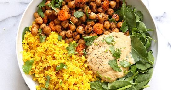 Chickpeas Turmeric Cauliflower Rice Black Pepper Hummus Bowl - Healthy ...