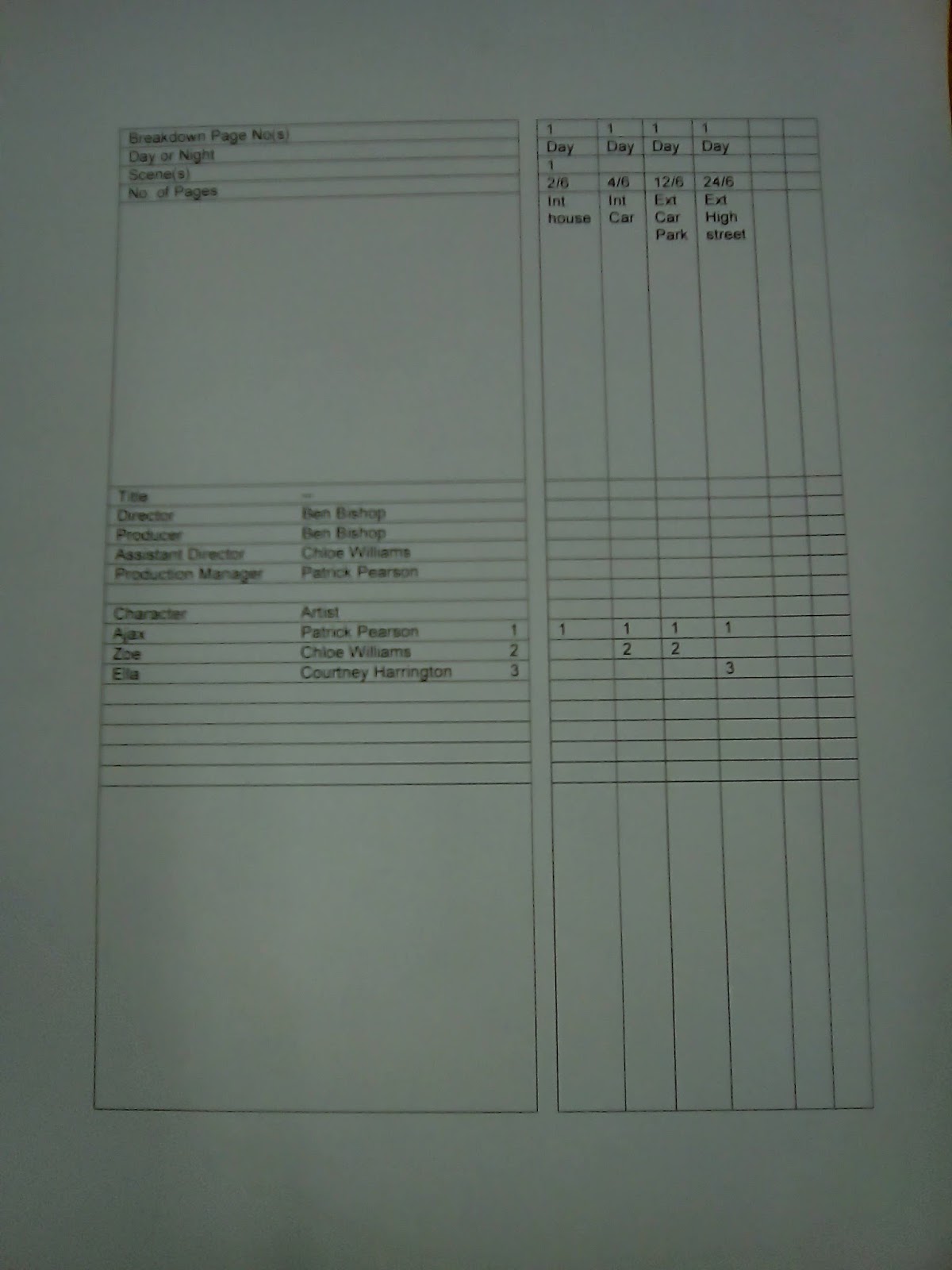 Breakdown Sheet Simplified