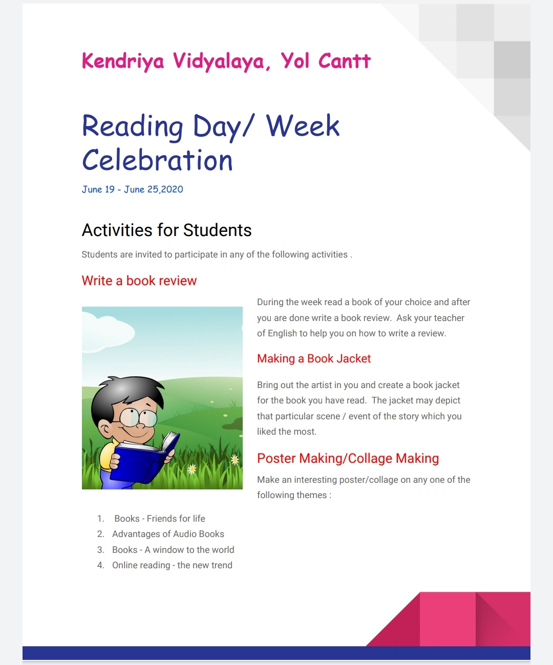 Read for Pleasure: Activity Brochure for Reading Week