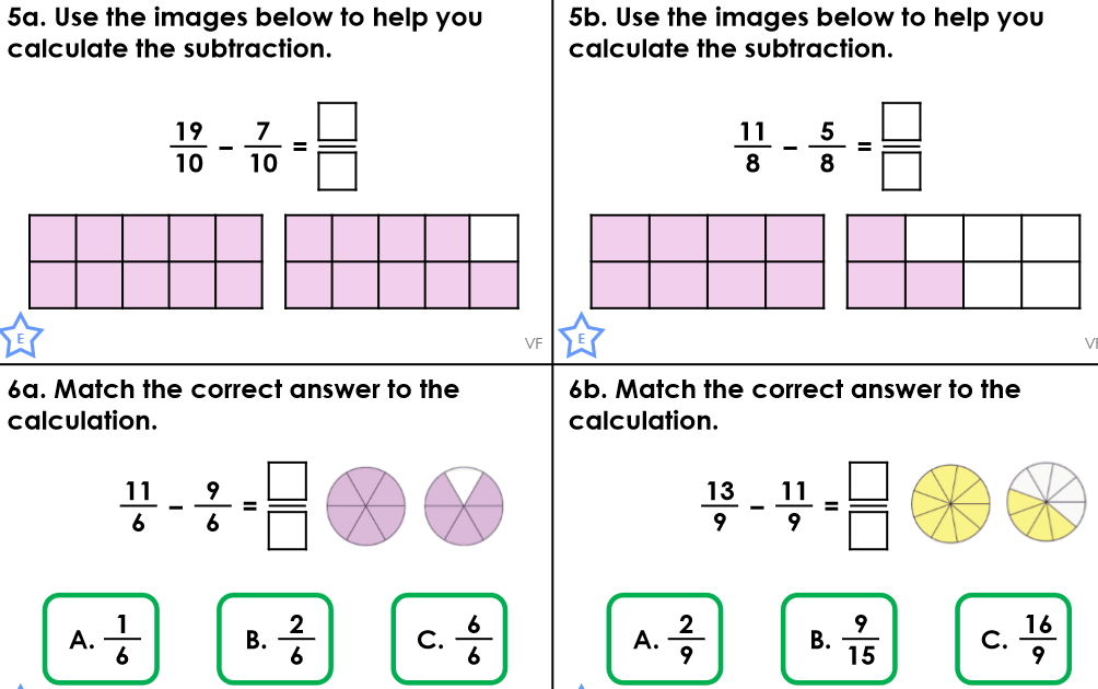 Year 4: Subtracting like fractions Year 4: Subtracting like fractions