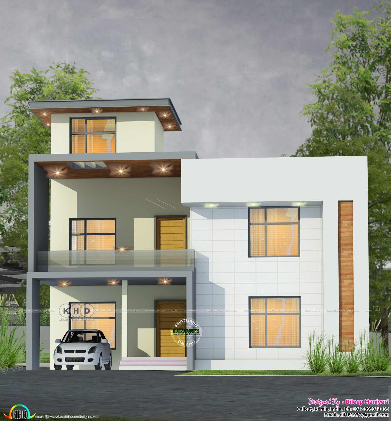 Contemporary home 1691 sq-ft front elevation - Kerala Home Design and ...
