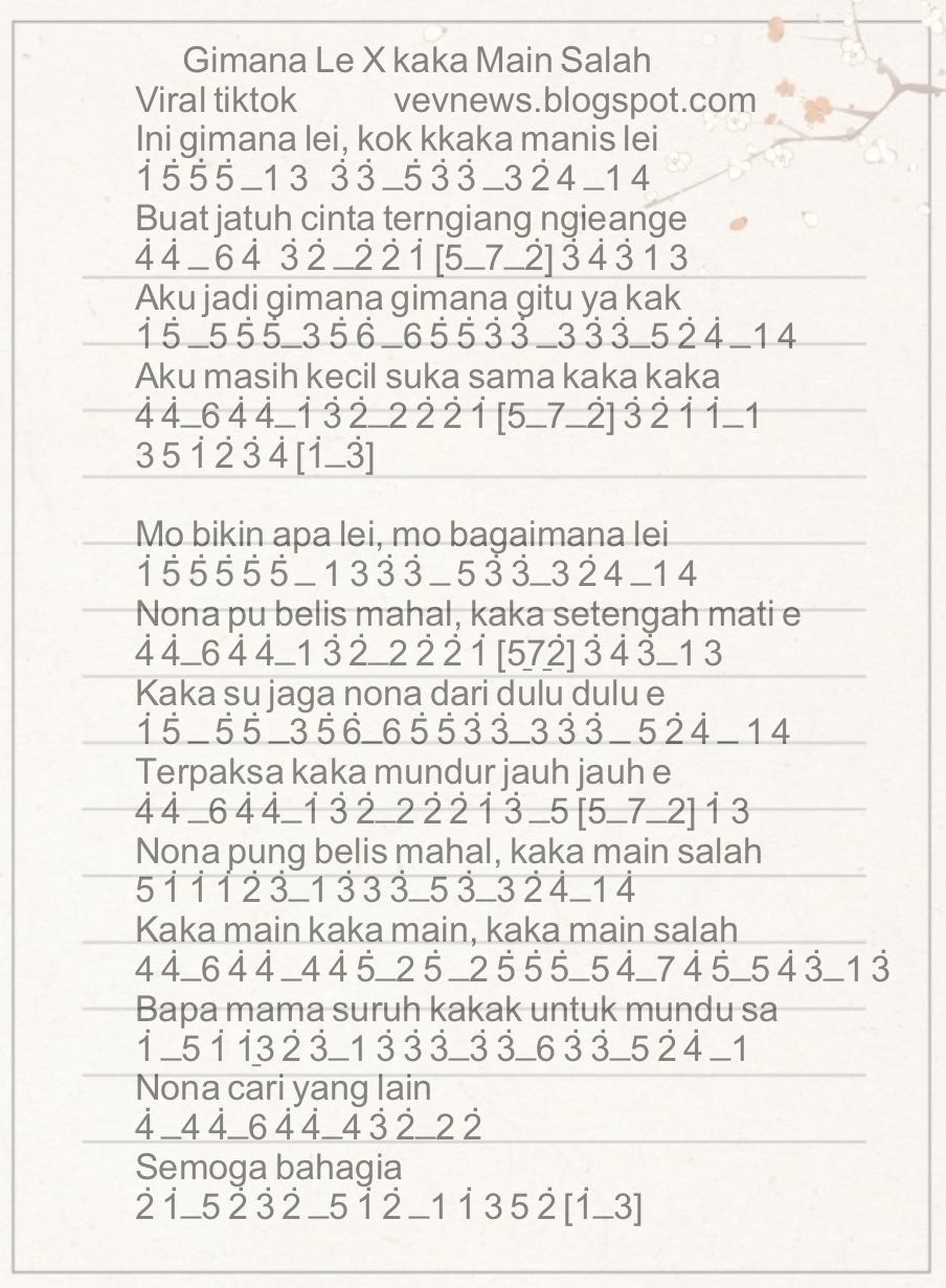 Not Angka Kalimba Gimana Le X kaka Main Salah -Tiktok - Kumpulan Not Lagu