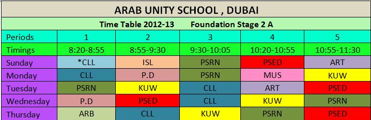 Arab Unity School | FS 2 Blog: Time Table