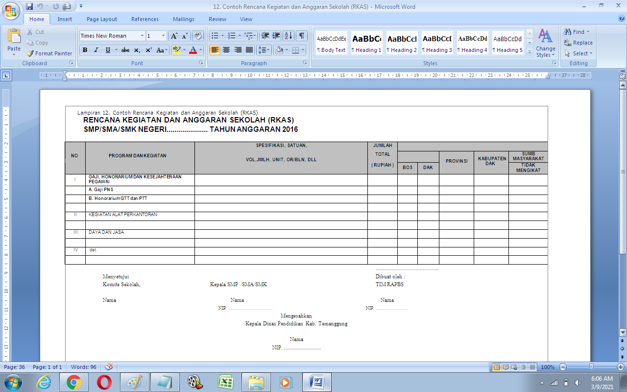 Contoh Rencana Kegiatan dan Anggaran Sekolah (RKAS) - antapedia.com