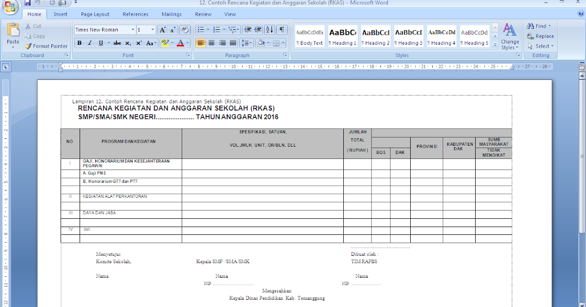 Contoh Rencana Kegiatan dan Anggaran Sekolah (RKAS) - antapedia.com