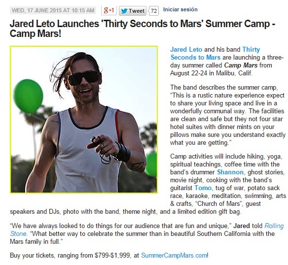 Jared Leto Latin American Fans: Lanzamiento de Camps Mars