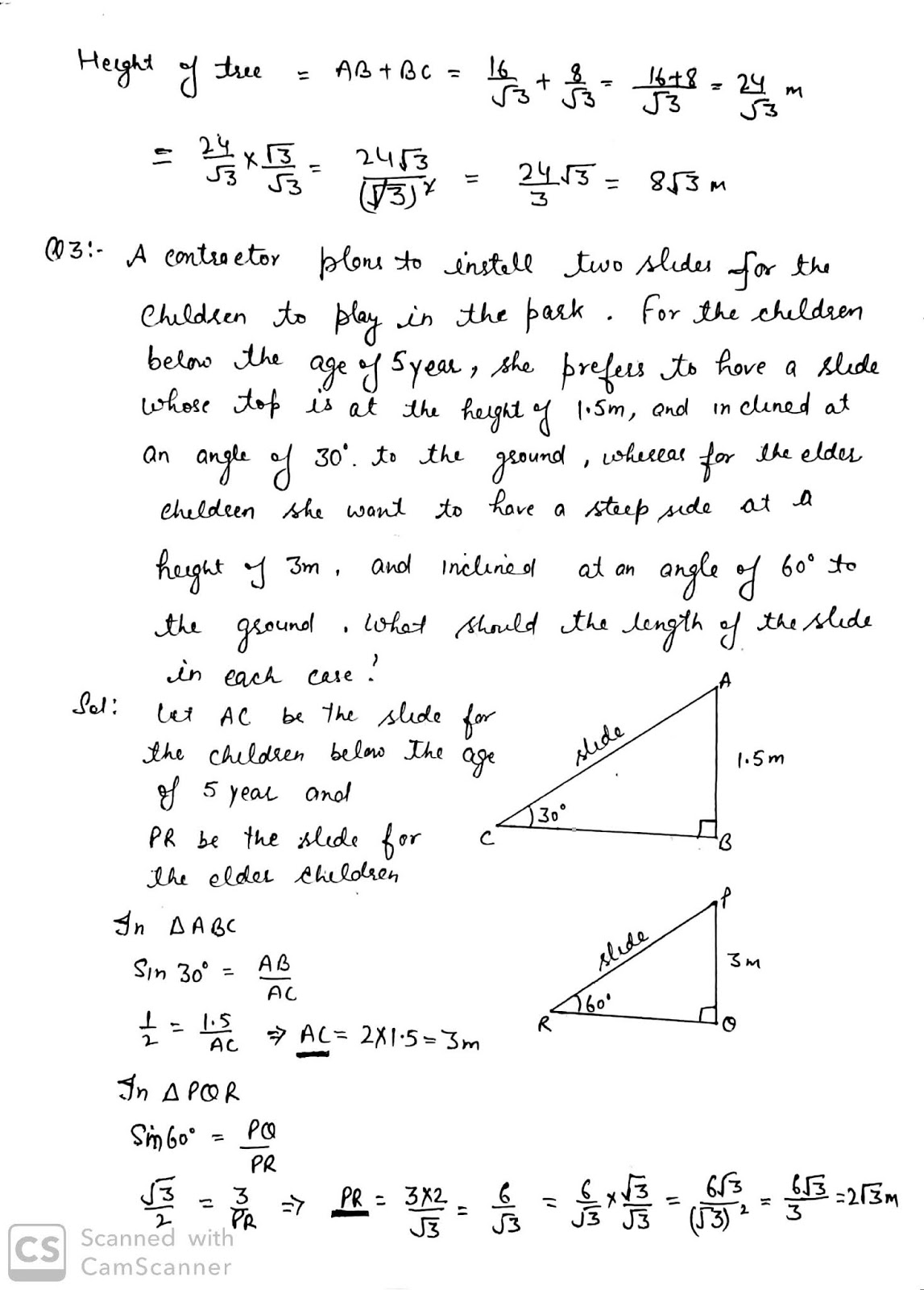 Application of Trigonometry Handwritten Notes for 10th Class