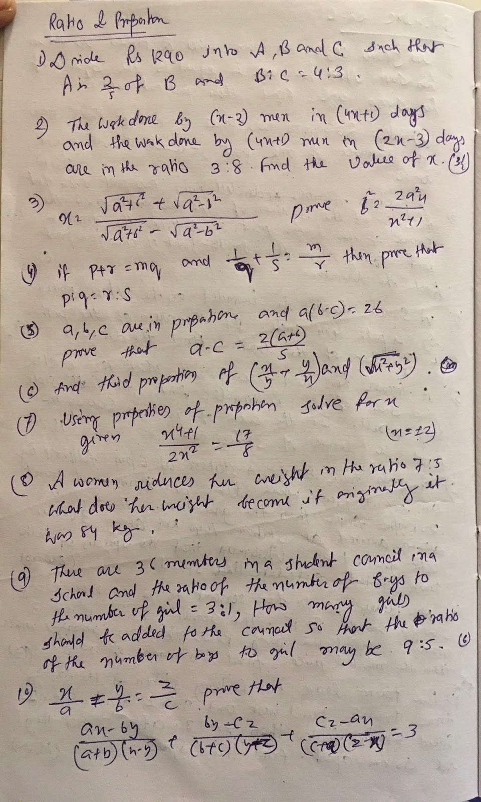 Update ANS: Class 10 Ratio Proportion Question set 1