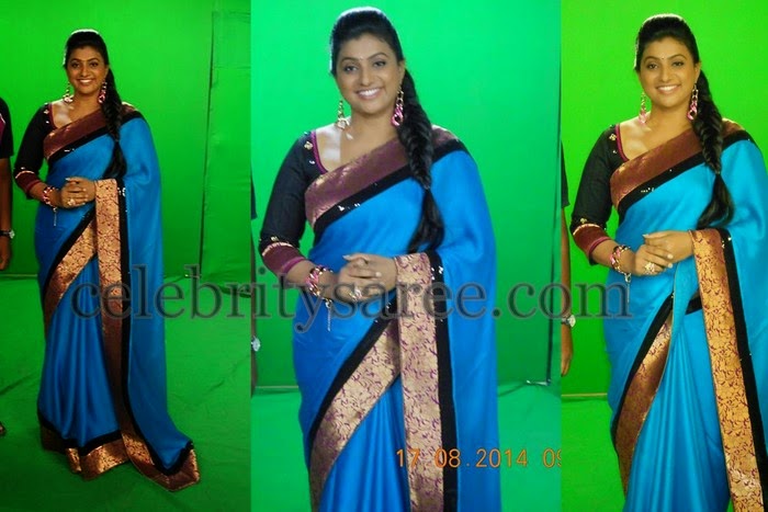 Roja Blue Plain Silk Saree - Saree Blouse Patterns